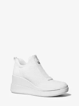 Michael Kors Emmy Mesh Zip-up Wedge Trainer - White
