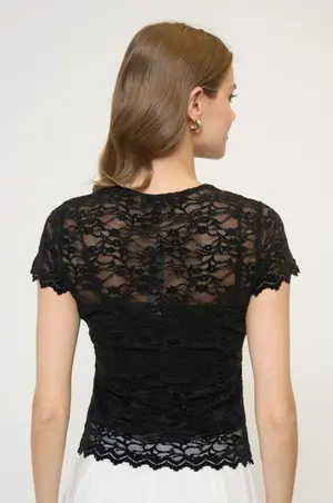 Central Park West Stella Ruched Lace Top