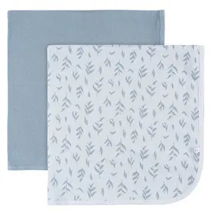 JUST BORN Tan Cotton Blankets 2-pack Set - Blue Leaf