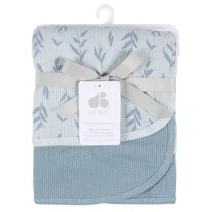 JUST BORN Tan Cotton Blankets 2-pack Set - Blue Leaf