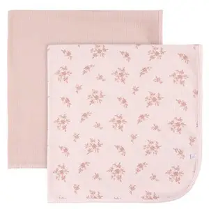 JUST BORN Tan Cotton Blankets 2-pack Set - Pink Floral