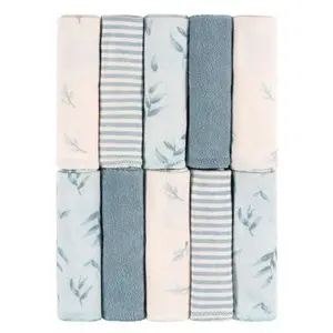 JUST BORN French Terry Washcloths Set, Pinks - Soft Blue Tones