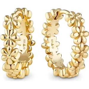 DEVATA Daisy Flower Hoop Earrings - Yellow Gold