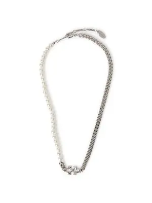 Off White Arrow Pearl Chain Necklace - Silver