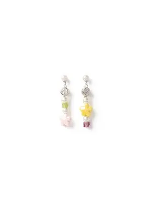 Off White Arrow Pearl & Beads Earrings - Silver