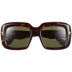 TOM FORD 53mm Square Sunglasses - Havana/baguette/green Lens