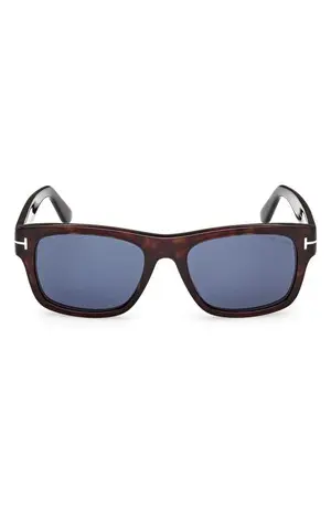 TOM FORD 55mm Rectangular Sunglasses - Classic Havana/blue Lens