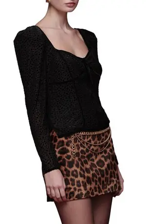 Avec Les Filles Animal Spot Sweetheart Neck Top