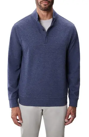 Robert Barakett Textured Quarter Button Pullover - Denim