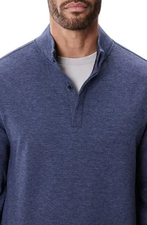 Robert Barakett Textured Quarter Button Pullover - Denim