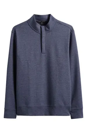Robert Barakett Textured Quarter Button Pullover - Denim