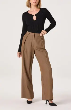 Astr The Label Pleated Metallic Pinstripe Wide Leg Pants