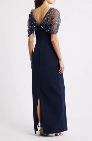Eliza J Faux Pearl Mesh Detail Gown