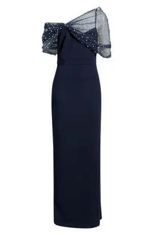 Eliza J Faux Pearl Mesh Detail Gown