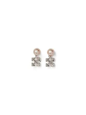 Off-White Arrow Pearl Earrings - Silver