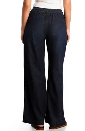 WASH LAB DENIM Drawstring Waist Wide Leg Jeans - Sleek Blue