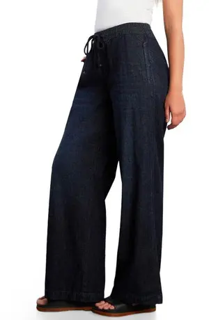WASH LAB DENIM Drawstring Waist Wide Leg Jeans - Sleek Blue
