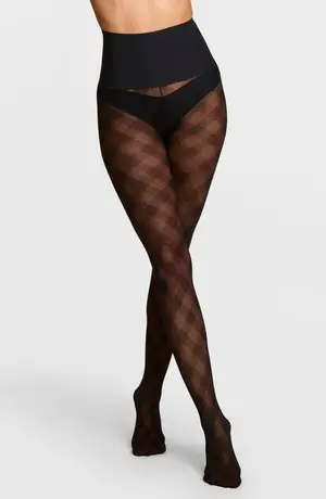 Commando Plaid Sheer Tights - Black