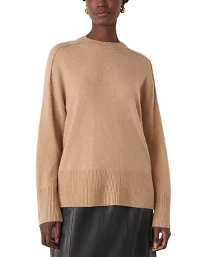 Whistles Cashmere Seam Detail Crew Knit Sweater - Camel