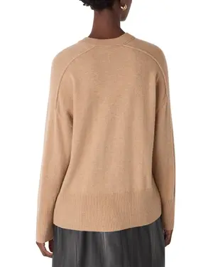 Whistles Cashmere Seam Detail Crew Knit Sweater - Camel