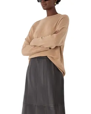 Whistles Cashmere Seam Detail Crew Knit Sweater - Camel