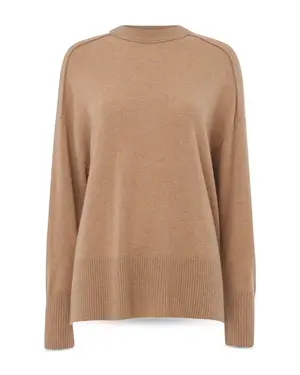 Whistles Cashmere Seam Detail Crew Knit Sweater - Camel