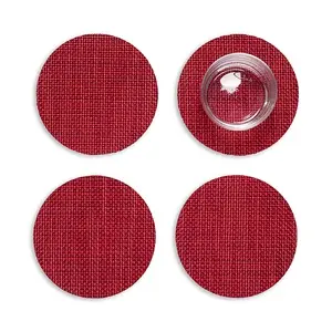 CHILEWICH Mini Basketweave Round Coasters, Set Of 4 - Scarlet