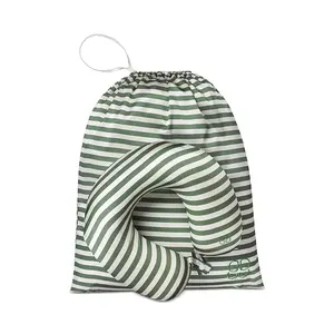 Gingerlily Silk Travel Neck Pillow - Green Ivory Stripe