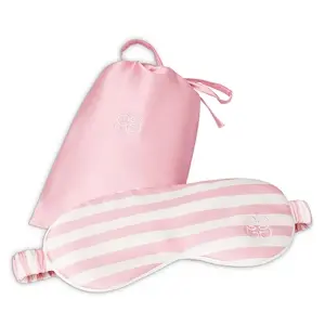 Gingerlily Striped Silk Eye Mask With Pouch Pink Ivory Stripe