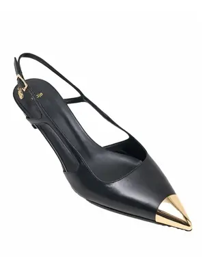 Maje Fayna Leather Slingback Pumps With Toe Cap
