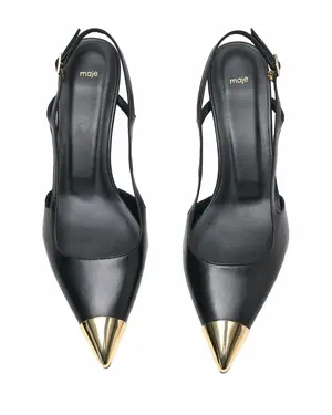 Maje Fayna Leather Slingback Pumps With Toe Cap - Black