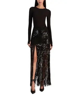 Alice + Olivia Kendra Sequinned Fringe Skirt