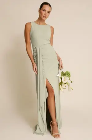SIX STORIES Drape Gathered Sleeveless Maxi Dress - Sage