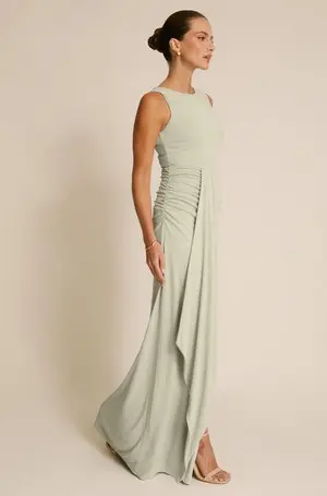 SIX STORIES Drape Gathered Sleeveless Maxi Dress - Sage