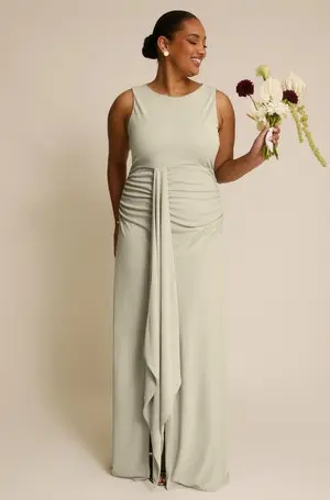 SIX STORIES Drape Gathered Sleeveless Maxi Dress - Sage