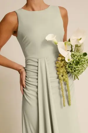 SIX STORIES Drape Gathered Sleeveless Maxi Dress - Sage