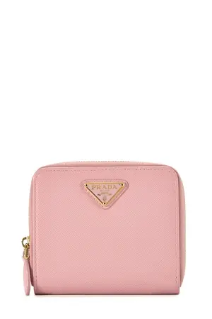 Prada Saffiano Zip Around Compact Wallet - Pink