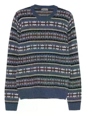FERRANTE Patterned Crew-neck Sweater - Blue