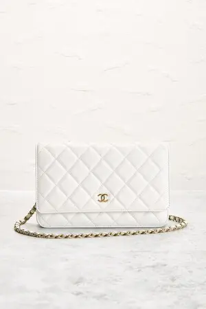 Chanel Caviar Wallet On Chain - White