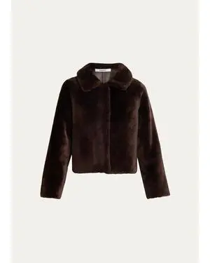 Fleurette Odette Reversible Cropped Shearling Jacket - Chocolate
