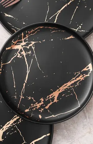 STONE + LAIN Zora Porcelain 4-piece Salad Plate Set - Black