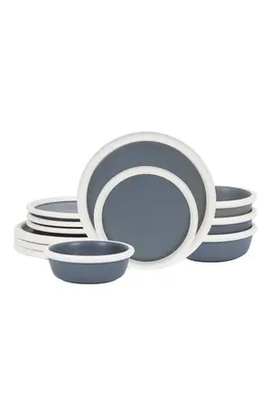 STONE + LAIN Capri Stoneware 12-piece Dinnerware Set - Grey-blue