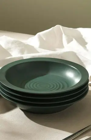 STONE + LAIN Orbit Stoneware 12-piece Dinnerware Set With Pasta Bowls - Green