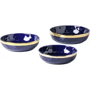 STONE + LAIN Florian Porcelain 3-piece Serving Shallow Bowl Set - Blue