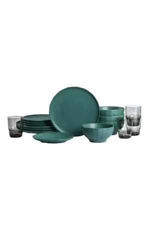 STONE + LAIN Rio Stoneware 16-piece Dinnerware Set With Glasses - Green