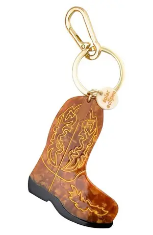 SOLAR ECLIPSE Hand-painted Cowboy Boot Bag Charm - Brown