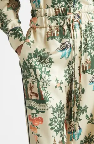 Monse Double Waistband Silk Satin Pajama Pants - Beige Multi