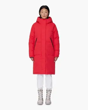 QUARTZ CO. Ines Hooded Down Winter Jacket - Fiery Red