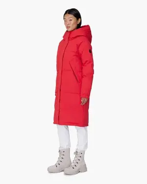 QUARTZ CO. Ines Hooded Down Winter Jacket - Fiery Red