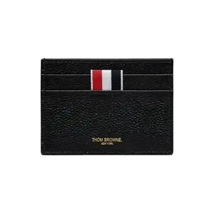 Thom Browne Goose Embroidery Card Holder In Pebble Grain Leather - Black